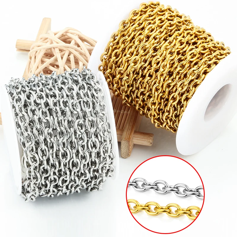 New-Stainless-Steel-O-Ring-Chain-Plated-Gold-DIY-Men-Women-Necklace ...