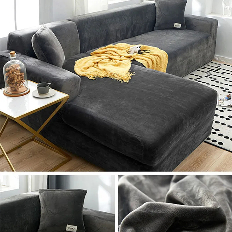 Capa de sofá de veludo elástico grosso l em forma de canto capa para sala de estar 1/2/3/4 ...