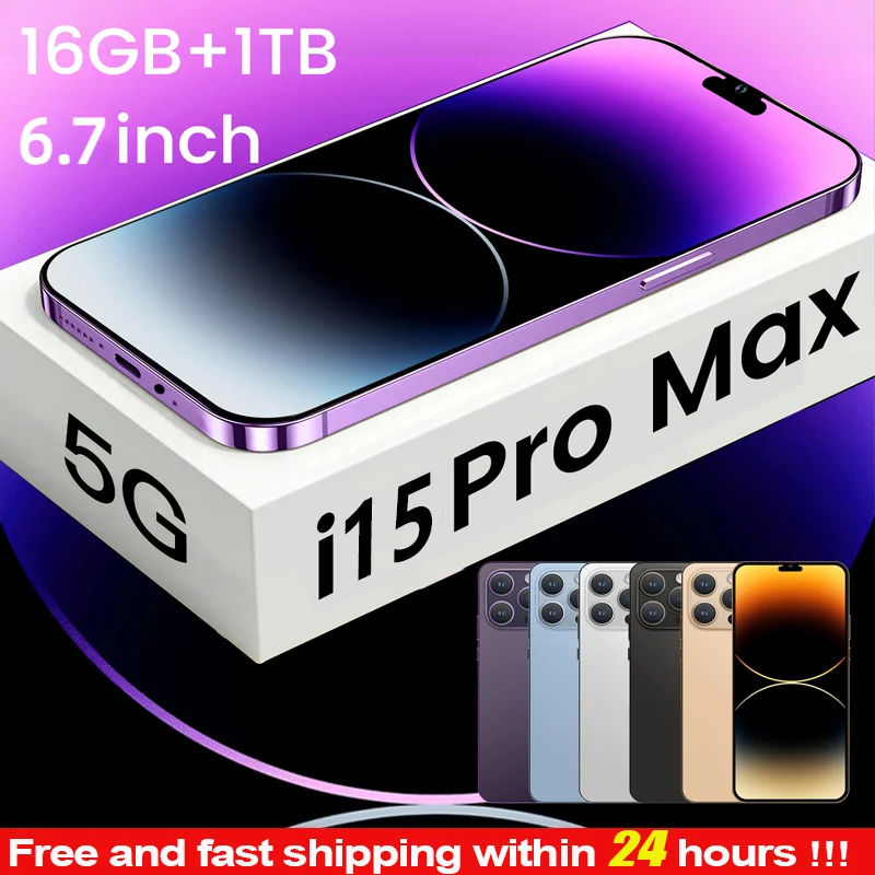 I15 Pro Max Smartphone Original, 6.7 Polegada, Tela Cheia, Face ID, 16 GB, 1TB, 5G Cell Phone ...