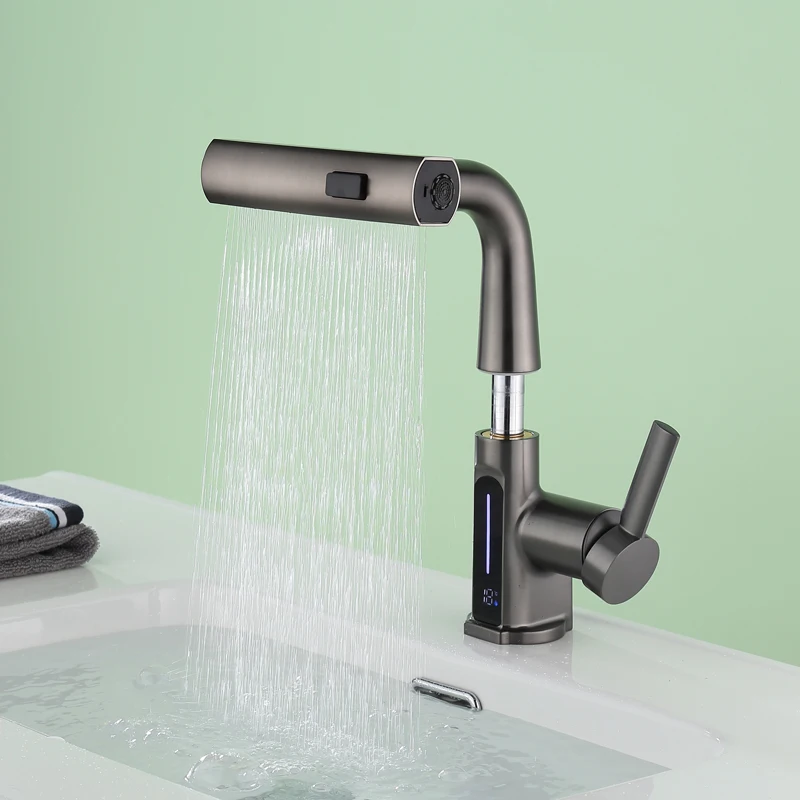 Temperature-Digital-Display-Wash-Basin-Faucet-Pull-Out-Taps-Hot-Cold ...