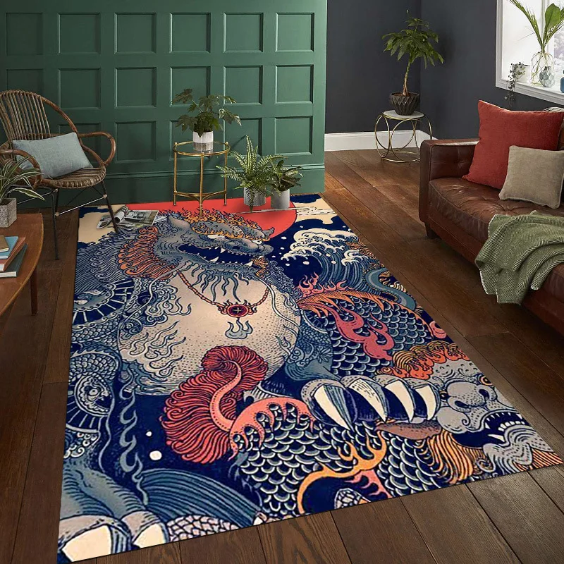 Japanese Culture Tattoo Rugs for Bedroom Fluffy Square Floor Carpets ...