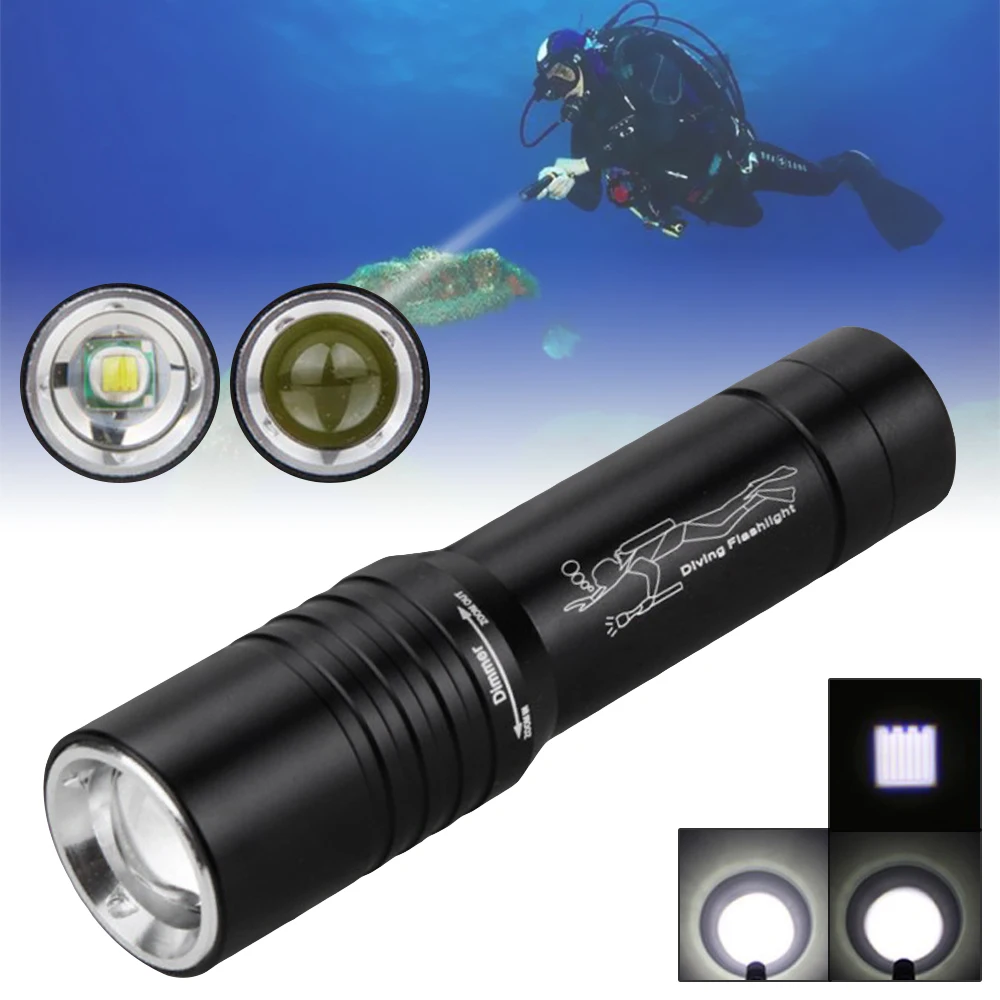 Mini-Diving-Flashlight-Underwater-30m-Rotate-Focus-Zoom-XML-T6-LED ...