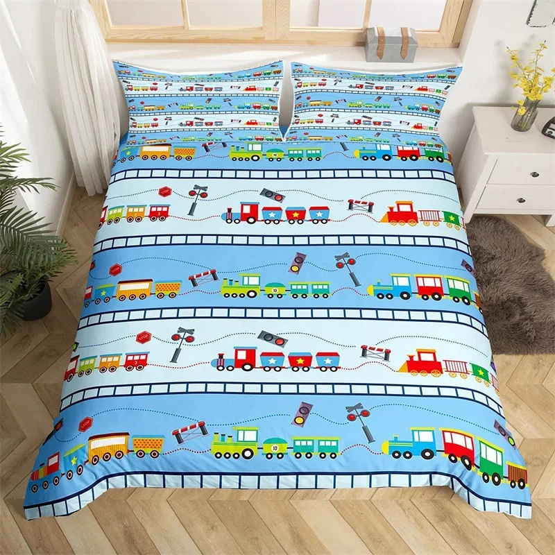 Kids-Cartoon-Train-Duvet-Cover-Set-Toy-Car-Bedding-Set-Polyester ...