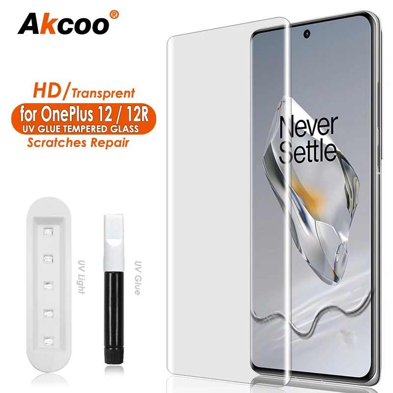 Akcoo-for-OnePlus-12-12R-Screen-Protector-Tempered-Glass-UV-Set-Edge-to ...
