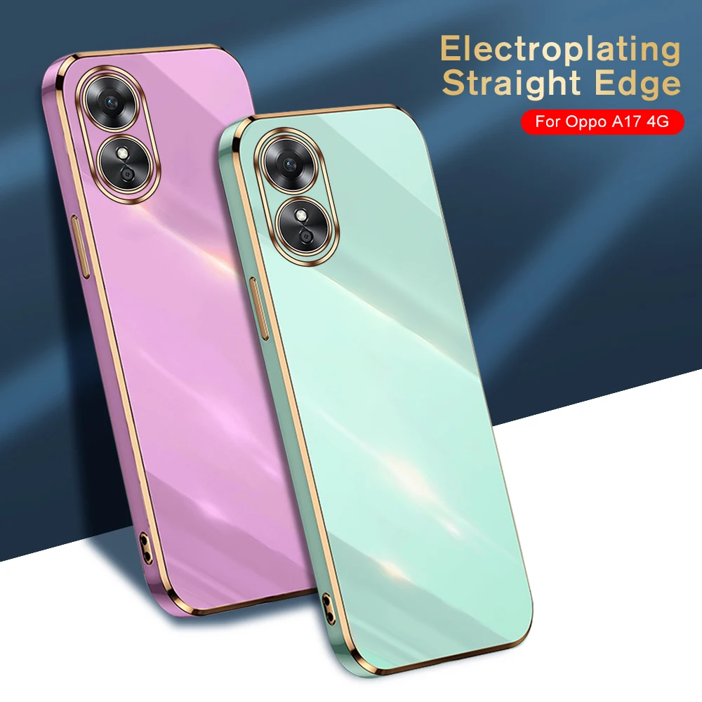 For-Oppo-A17-4G-Case-Straight-Edge-Electroplating-TPU-Soft-Shockproof ...