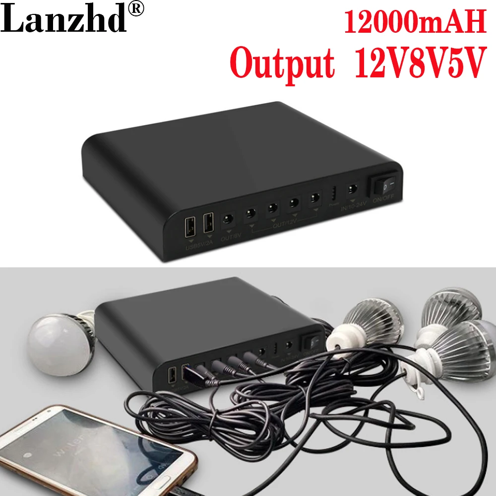 미니 휴대용 UPS, 5V/8V/12V DC 인터페이스 및 USB 포트, 최대 12AH 36W 2A 전류 출력 및 ...