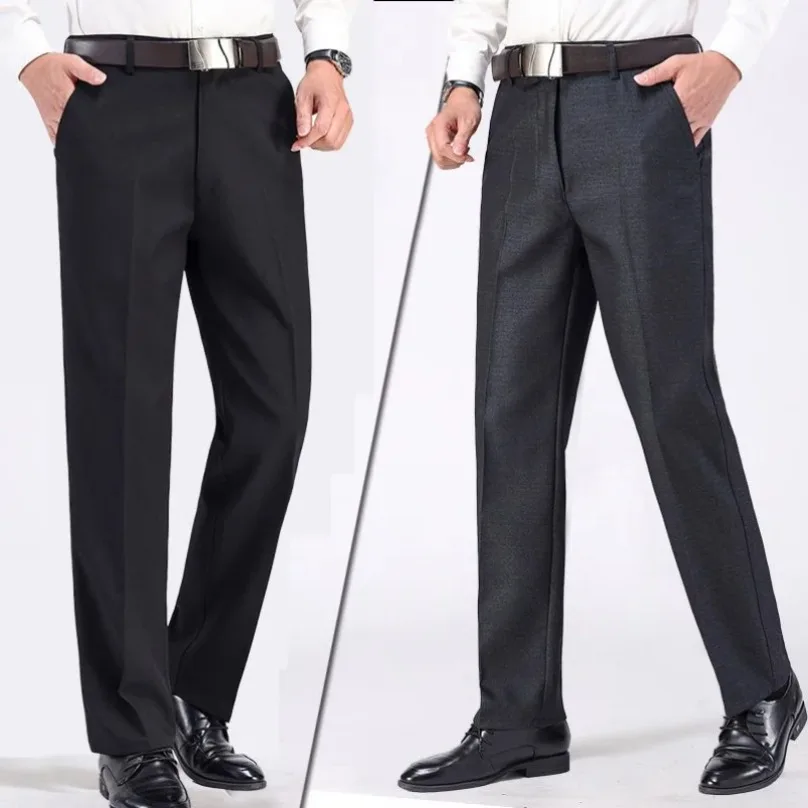 High-Waist-Men-s-Suit-Pants-High-Quality-Summer-Straight-Business ...
