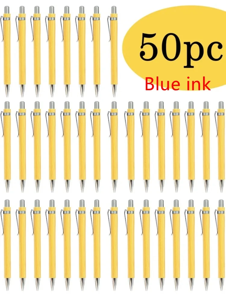 50Pcs-Blue-Ink-Bamboo-Pen-Bamboo-Wood-Ballpoint-Pen-1-0mm-Tip-Office ...