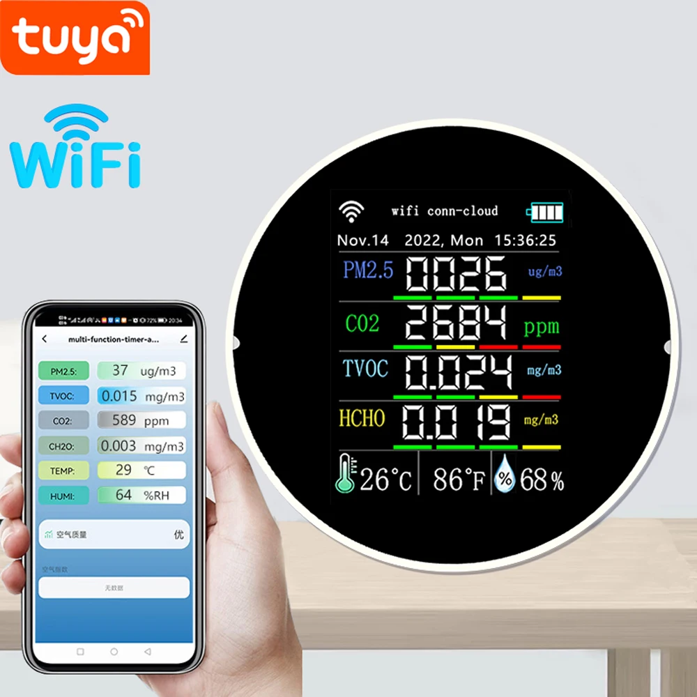 Tuya WiFi Air Quality Meter 7in1 PM2.5 CO2 TVOC HCHO AQI Temperature ...