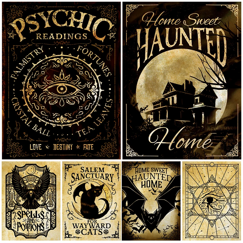 Vintage-Wall-Art-Canvas-Painting-Gothic-Psychic-Witchcraft-and-Salem ...