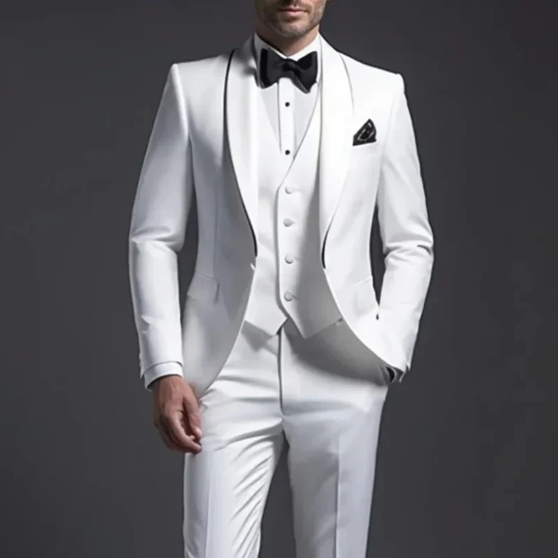 White Formal Suits for Men 3 Piece Shawl Lapel Wedding Tuxedo Groomsmen ...
