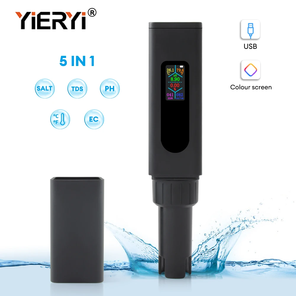 Yieryi-5-in-1-Salinity-Meter-PH-Water-Quality-Tester-Digital-EC-TDS ...