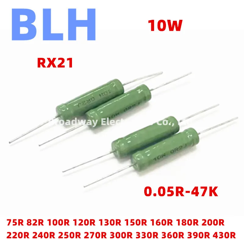 10PCS RX21 10W Wire Wound Resistance 5% 75R 82R 100R 120R 130R 150R ...