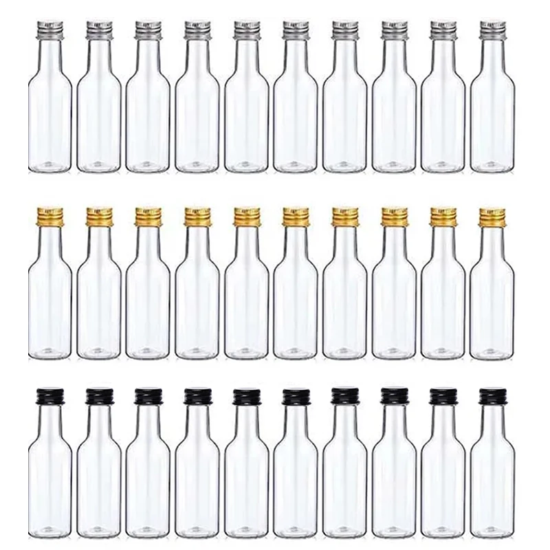20PCS-Mini-Liquor-Bottles-50ml-Plastic-Spirit-Bottles-Silver-Gold-Black ...