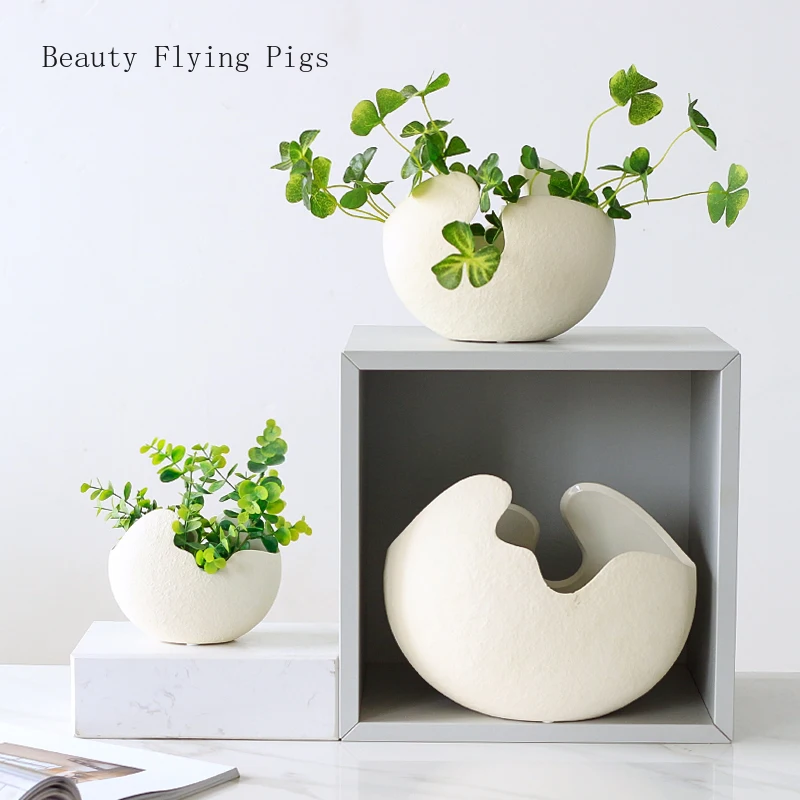 1Pcs Modern pastoral Nordic style White ceramics Egg Shell vase flower ...
