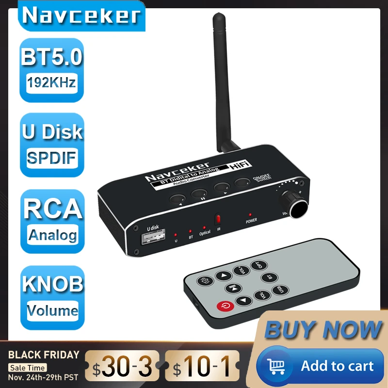 Navceker DAC Digital to Analog Audio Converter With Bluetooth Receiver ...