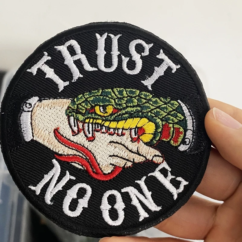TRUST-NO-ONE-Embroidery-on-Clothes-Hook-and-Loop-Snake-Bite-Morale ...