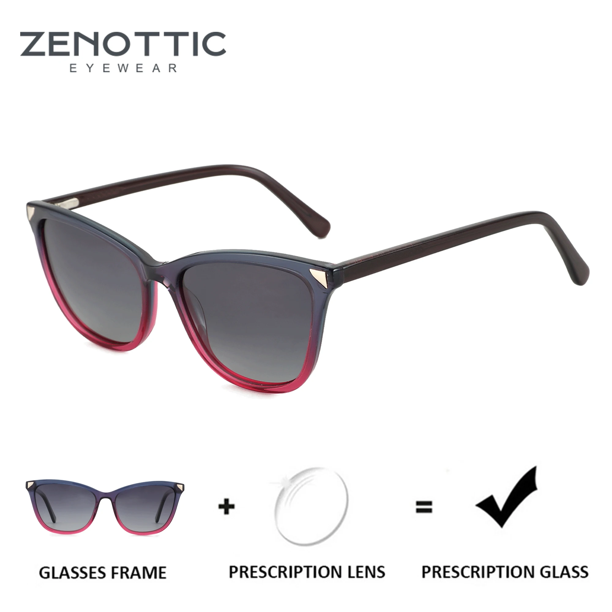ZENOTTIC Fashion Cat Eye Prescription Sunglasses Women Square Acetate ...