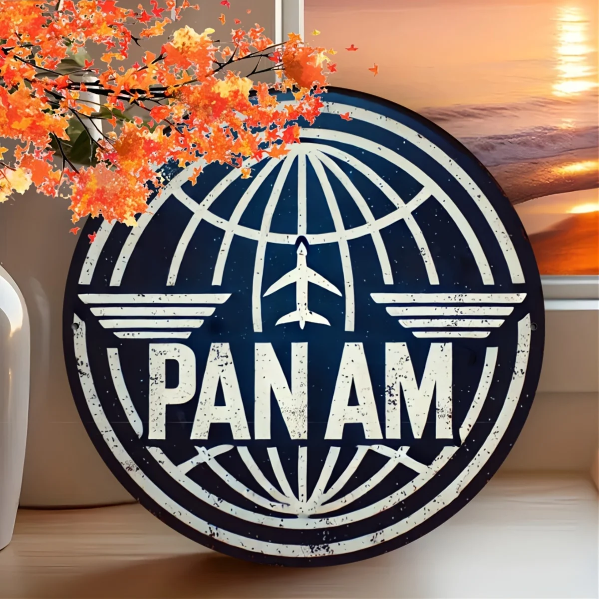 Vintage Pan Am Airways Aluminum Sign - Retro Round Foil Engraved Wall ...