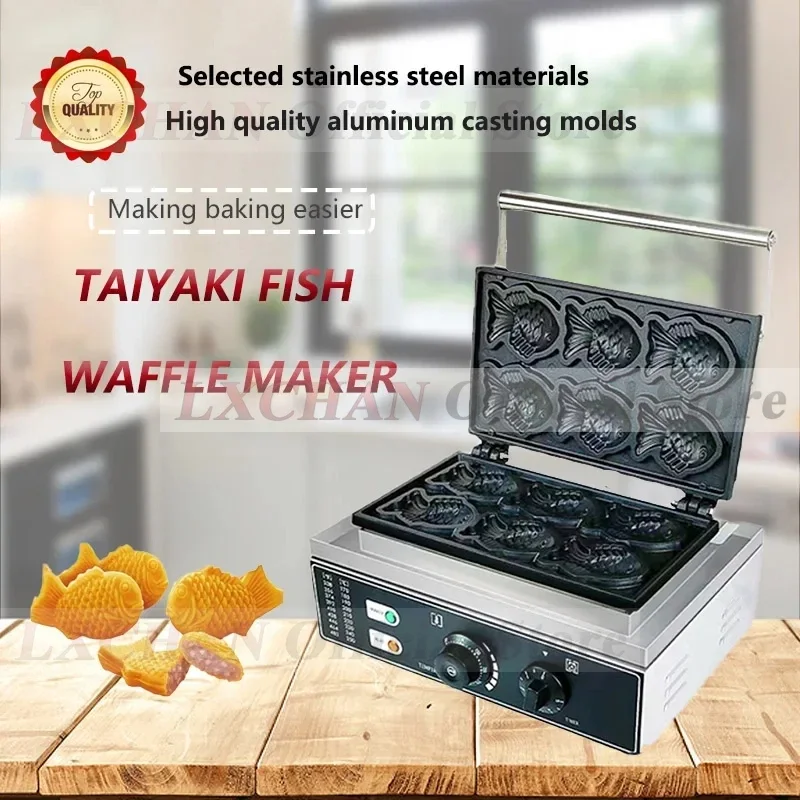 HomeWise Taiyaki Machine 6 Pcs Fish Waffle Maker Fish-Shaped 1500W Non ...