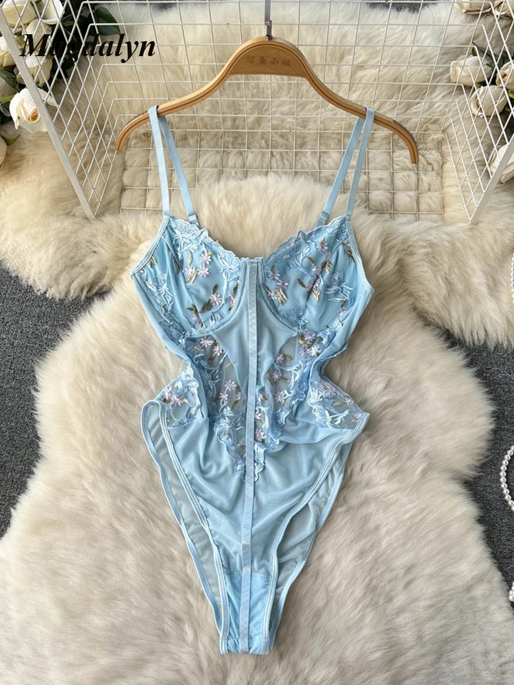 Magdalyn Women Lace Patchwork Floral Embroidery Catsuits Korean ...