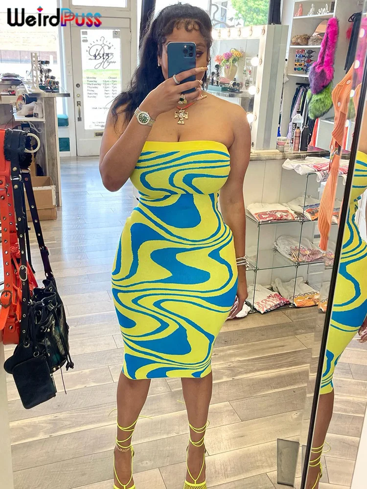 Weird-Puss-vestido-de-tubo-con-estampado-ondulado-para-mujer-sin-mangas ...