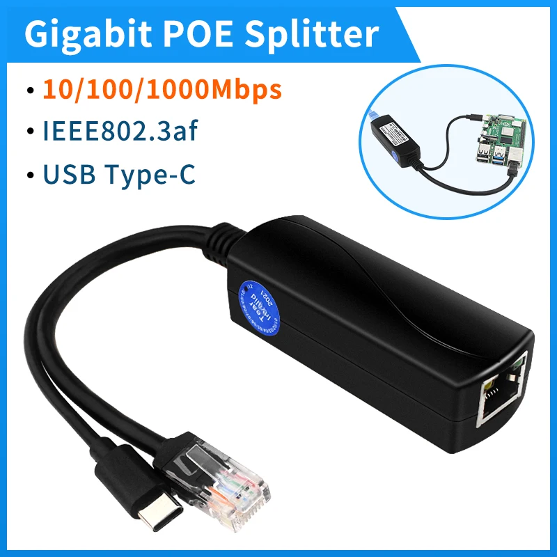 Raspberry-Pi-4-PoE-Splitter-10-100-1000Mbps-5V-3A-Type-C-Connector-USB ...