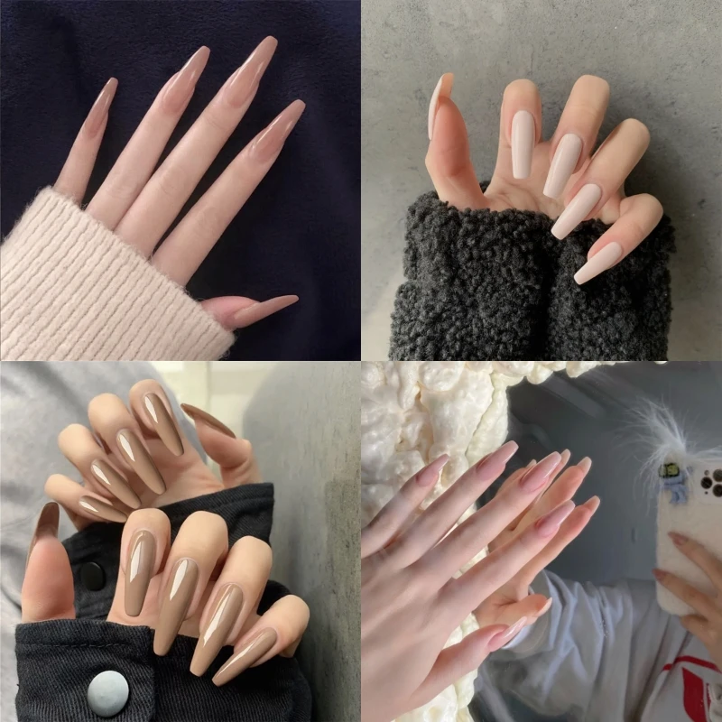 24Pcs-Press-On-Fake-Nails-Pink-Green-Simple-Design-Soft-Coffin-Nail ...