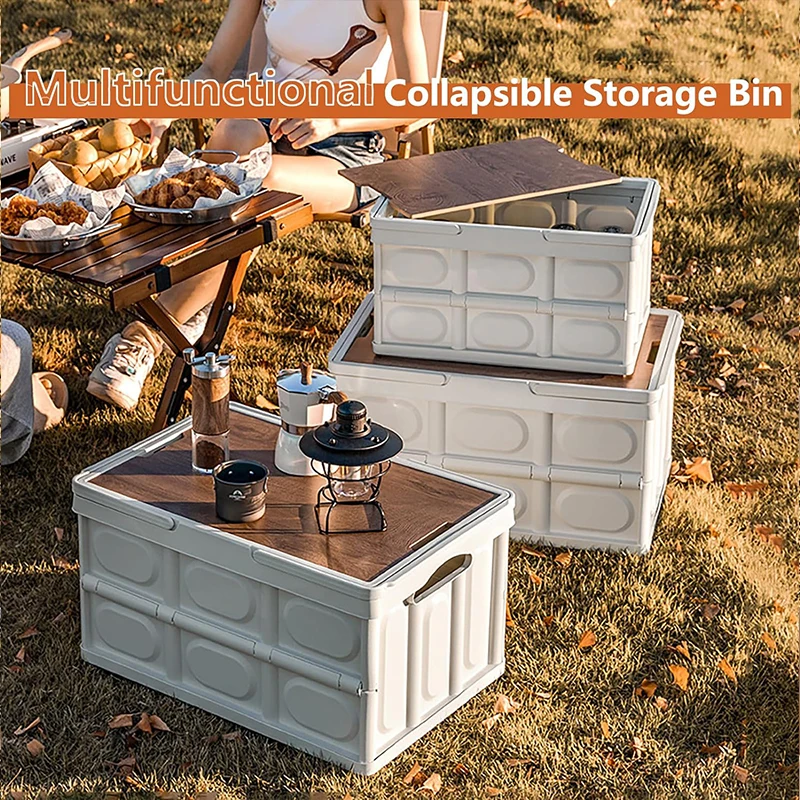 Collapsible-Storage-Box-with-Handle-and-Wooden-Lid-Outdoor-Camping ...