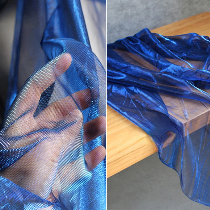 Blue Laser Mesh Fabric Illusion Semi Transparent for Dress Skirt ...