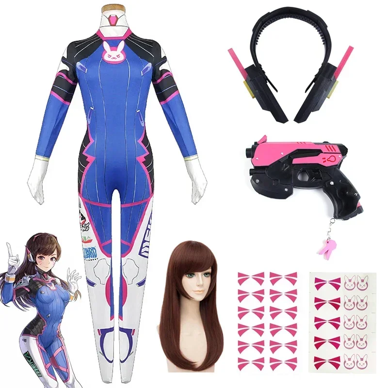 Game-Overwatch-Dva-Cosplay-Costumes-Tights-Jumpsuit-Wig-Headphone-Gun ...