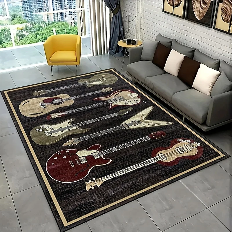 1pc Musical Instruments Guitar Pattern Area Rug Living Room Floor Mat ...