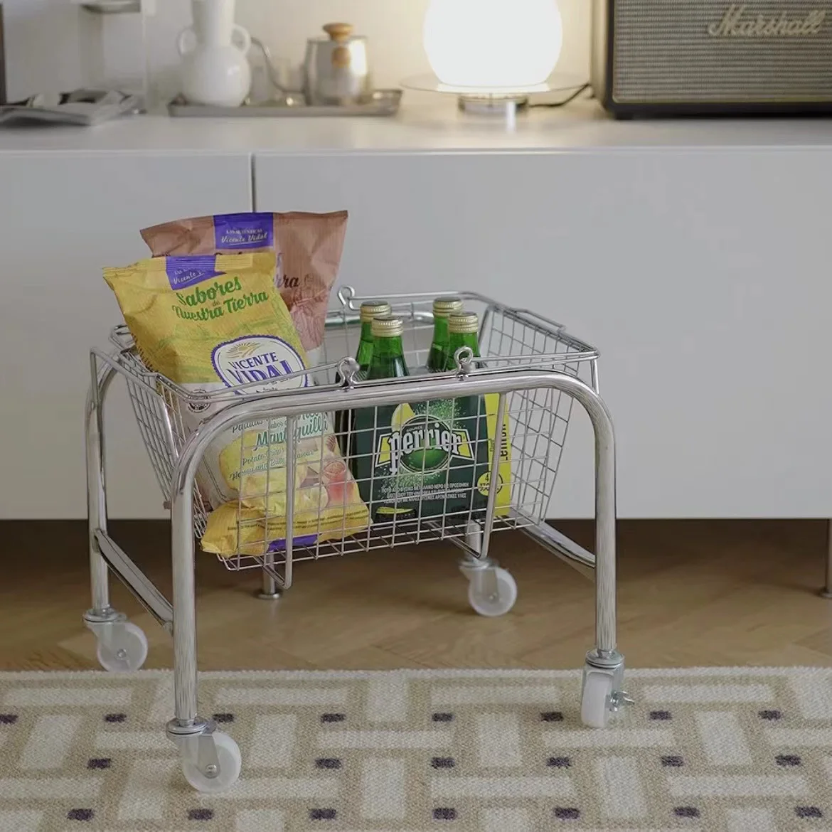 Multi-functional-Snack-Storage-Basket-Mobile-Trolley-Rack-Handle ...