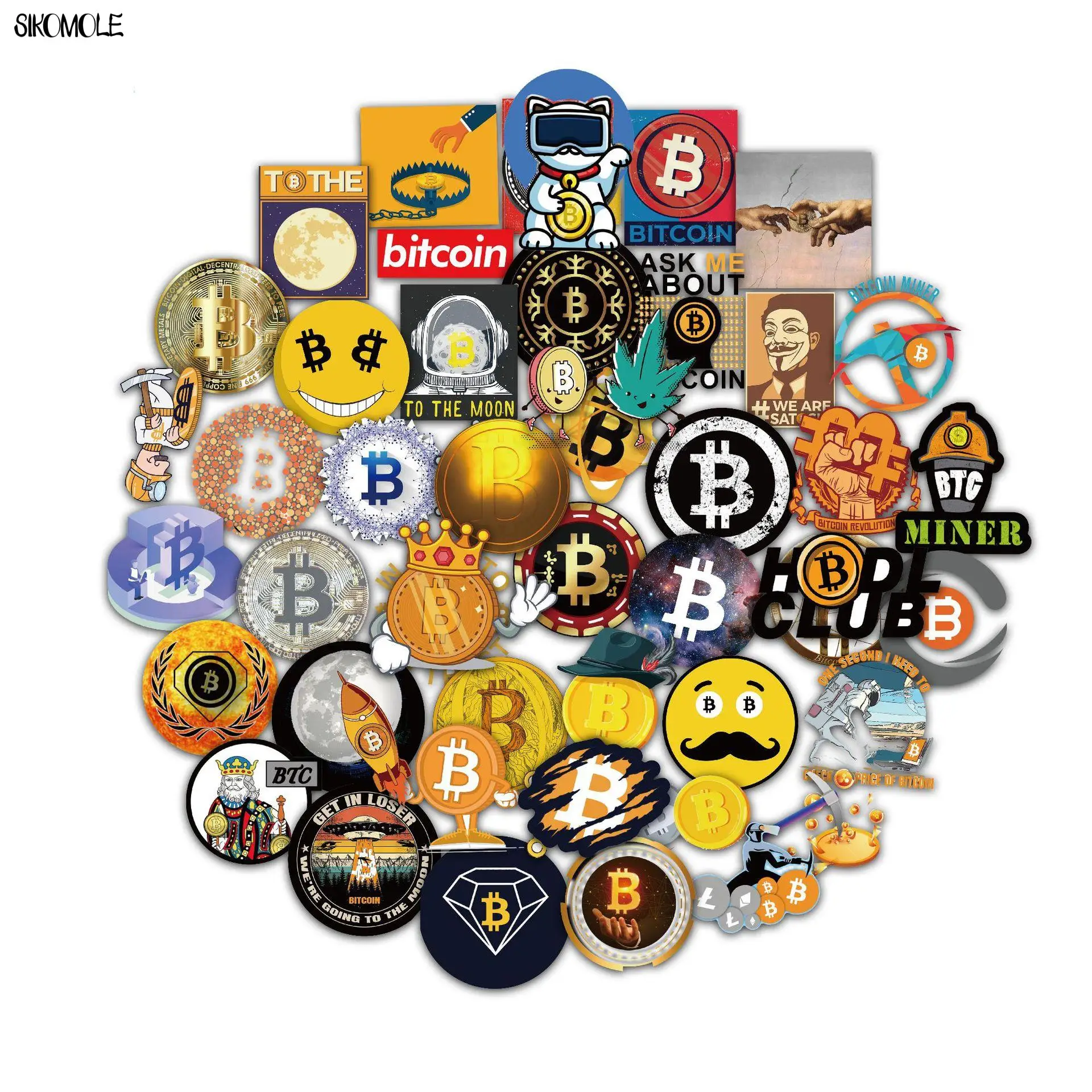 10/30/50PCS Cartoon Bitcoin Encrypted Virtual Currency BTC Stickers ...
