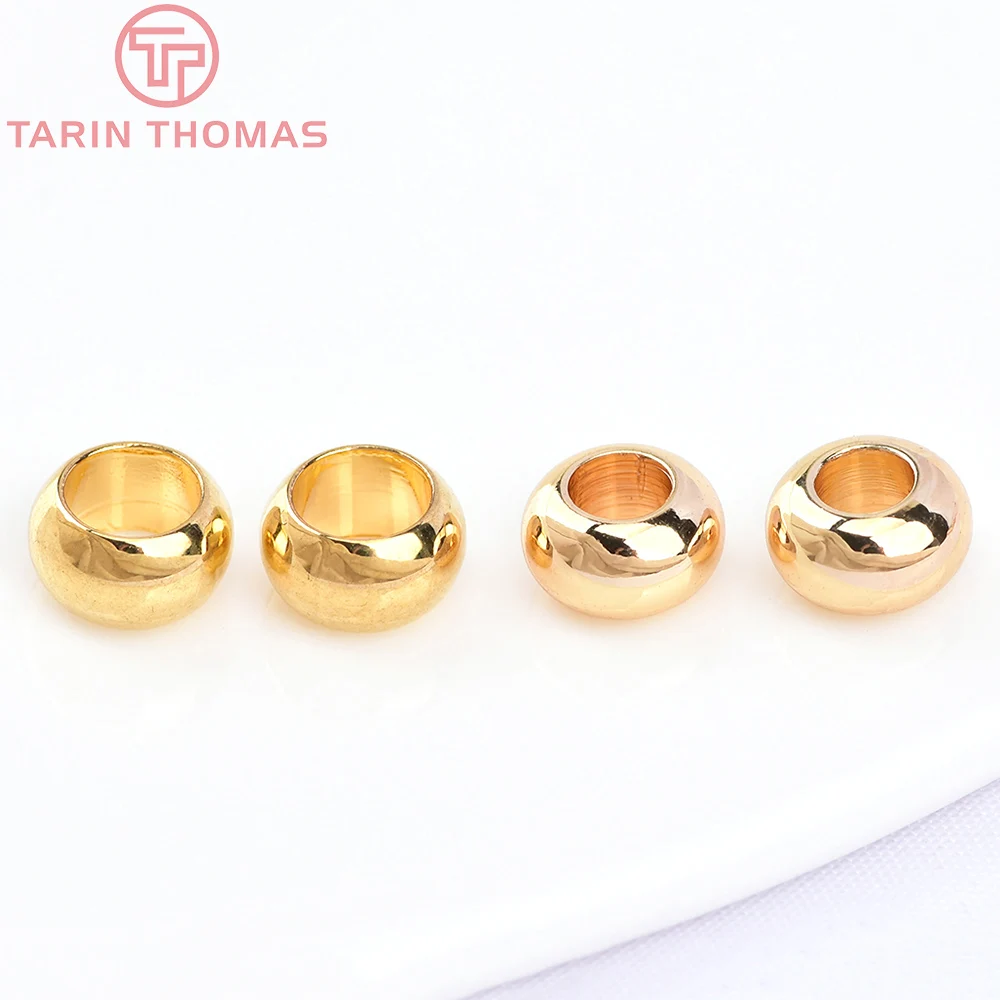 (2914) 20PCS 6x3MM 6x3.5MM 24K Gold Color Brass Round Large Hole Beads ...