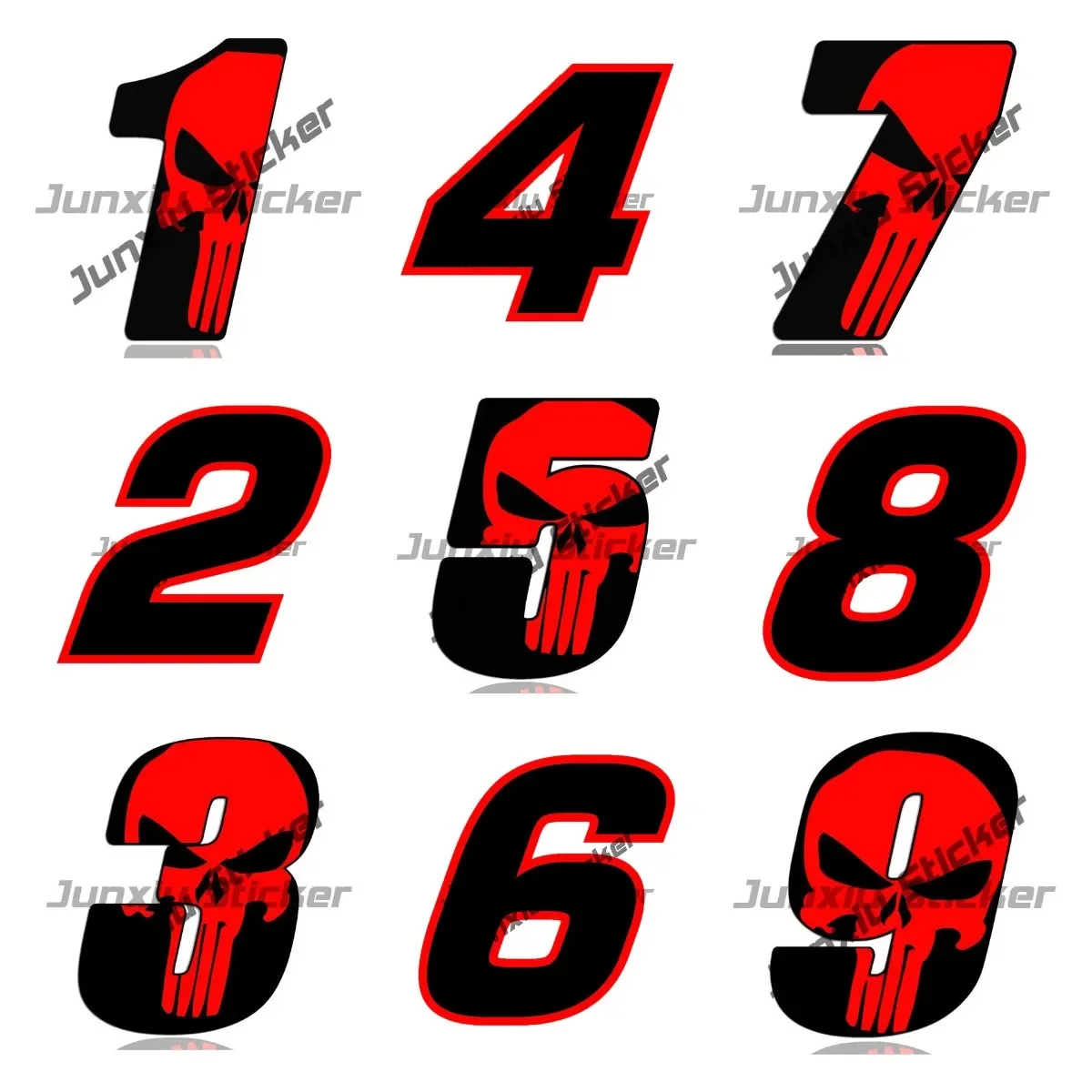 Creative-Red-and-Black-Skull-Figures-Car-Decal-Racing-Number-0123456789 ...