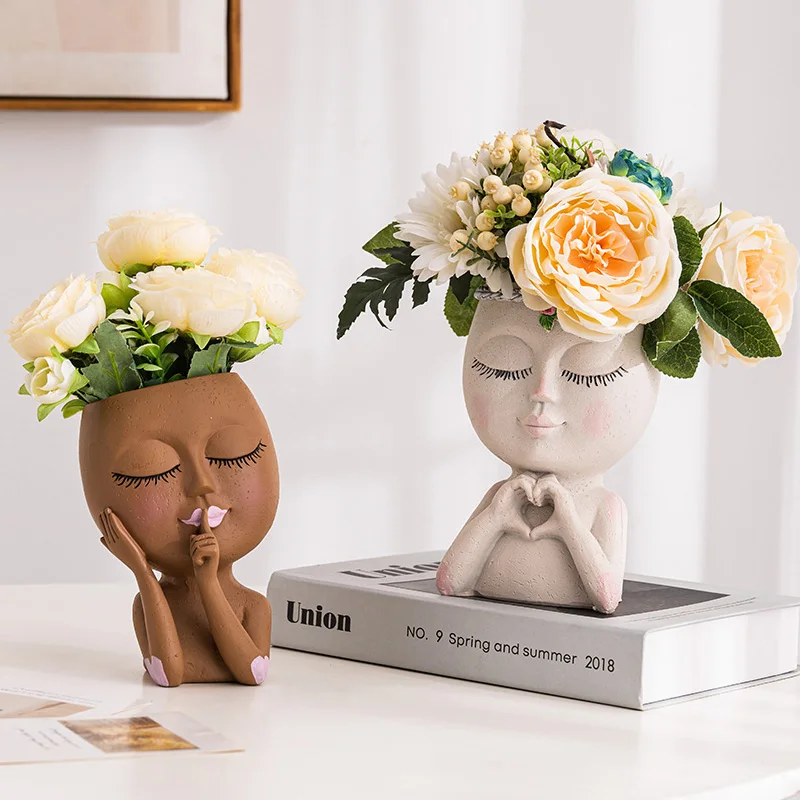 Nordic Style Face Head Planter Succulent Plant Flower Pot Resin Vase ...
