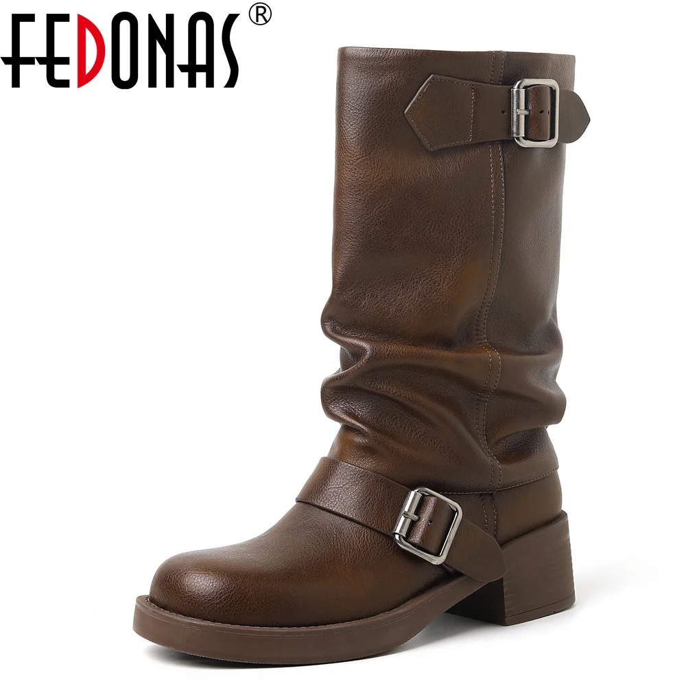 FEDONAS-Sexy-Women-Mid-calf-Boots-Thick-Heels-Buckles-Motorcycle-Boots-High-Autumn-Winter-Punk ...
