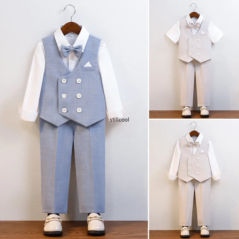 Cute Flower Boys Wedding Suit Blue Elegant Formal Occasion Piano ...