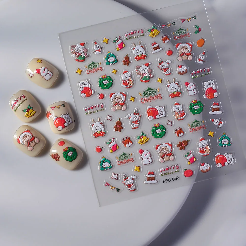 Auto-adesivo-Natal-Nail-Sticker-Cute-Cat-boneco-de-neve-Slider-Nail-Art ...