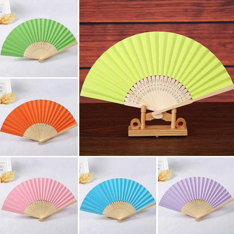 Solid-Color-Bamboo-Folding-Fan-Hand-Held-Paper-Fan-Chinese-Dance-Fan ...