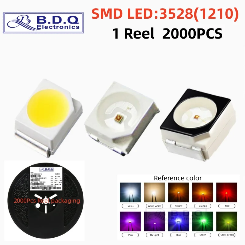 2000pcs 3528 Smd Led Red Blue Green White Yellow Pink Uv Rgb Led Lamp ...