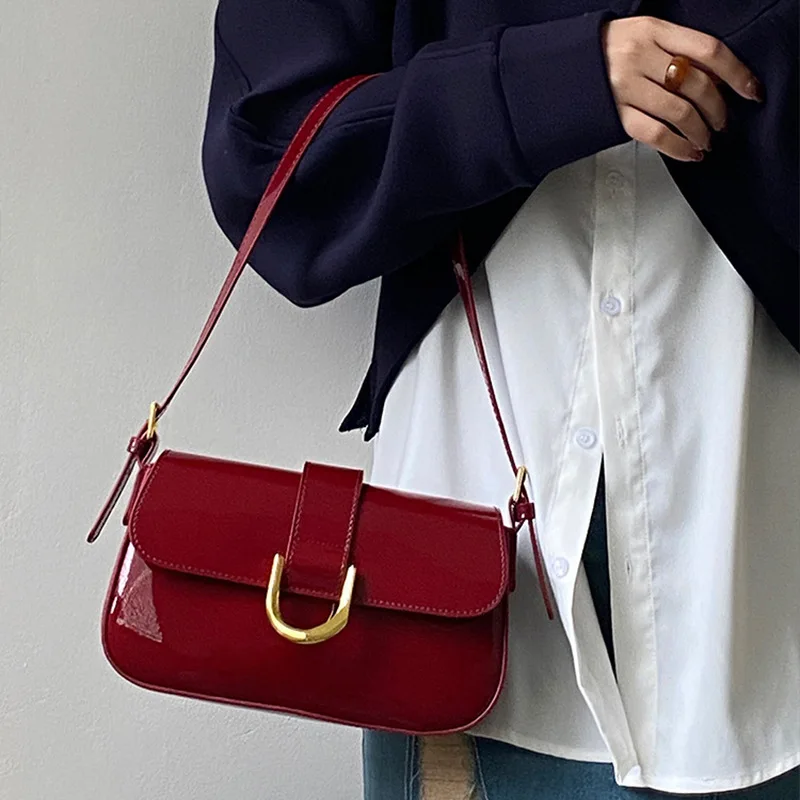 Luxury Retro Cherry Red Patent Shoulder Bags for Women Crossbody Bag ...