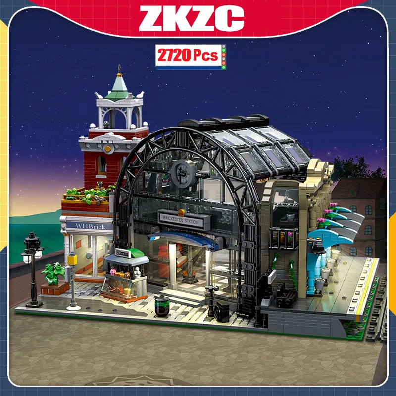 ZKZC-City-Streetscape-MOC-Train-Station-Series-Building-Block-DIY-Train ...