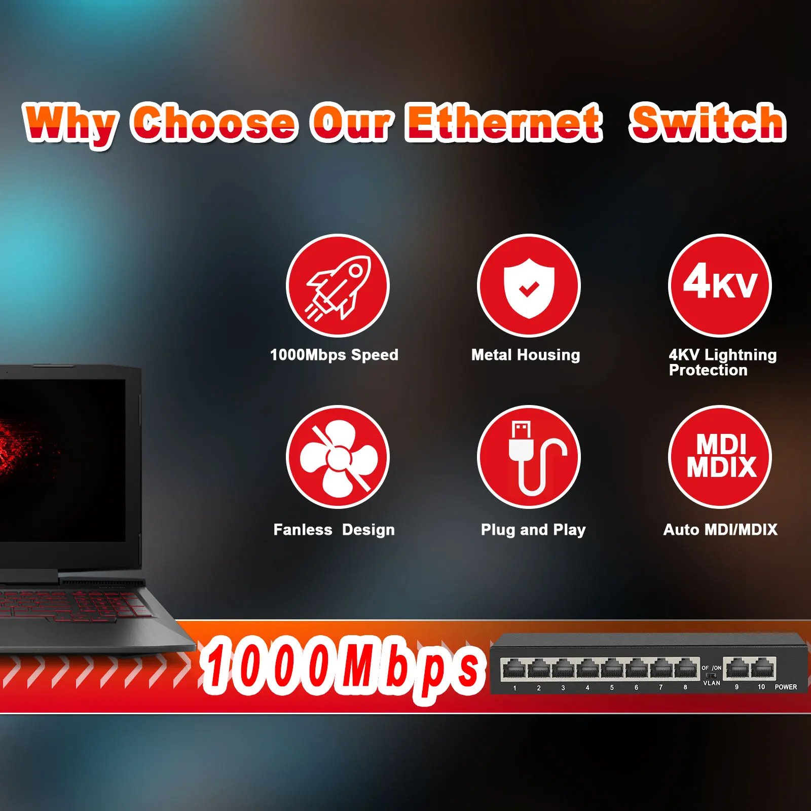 Ienron-switch De Rede Desktop Gigabit 10 Portas 1000mbps Suporta Vlan ...