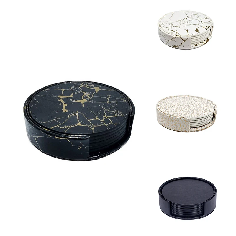 6PCS-PU-Leather-Marble-Coaster-Drink-Coffee-Cup-Mat-Easy-To-Clean ...