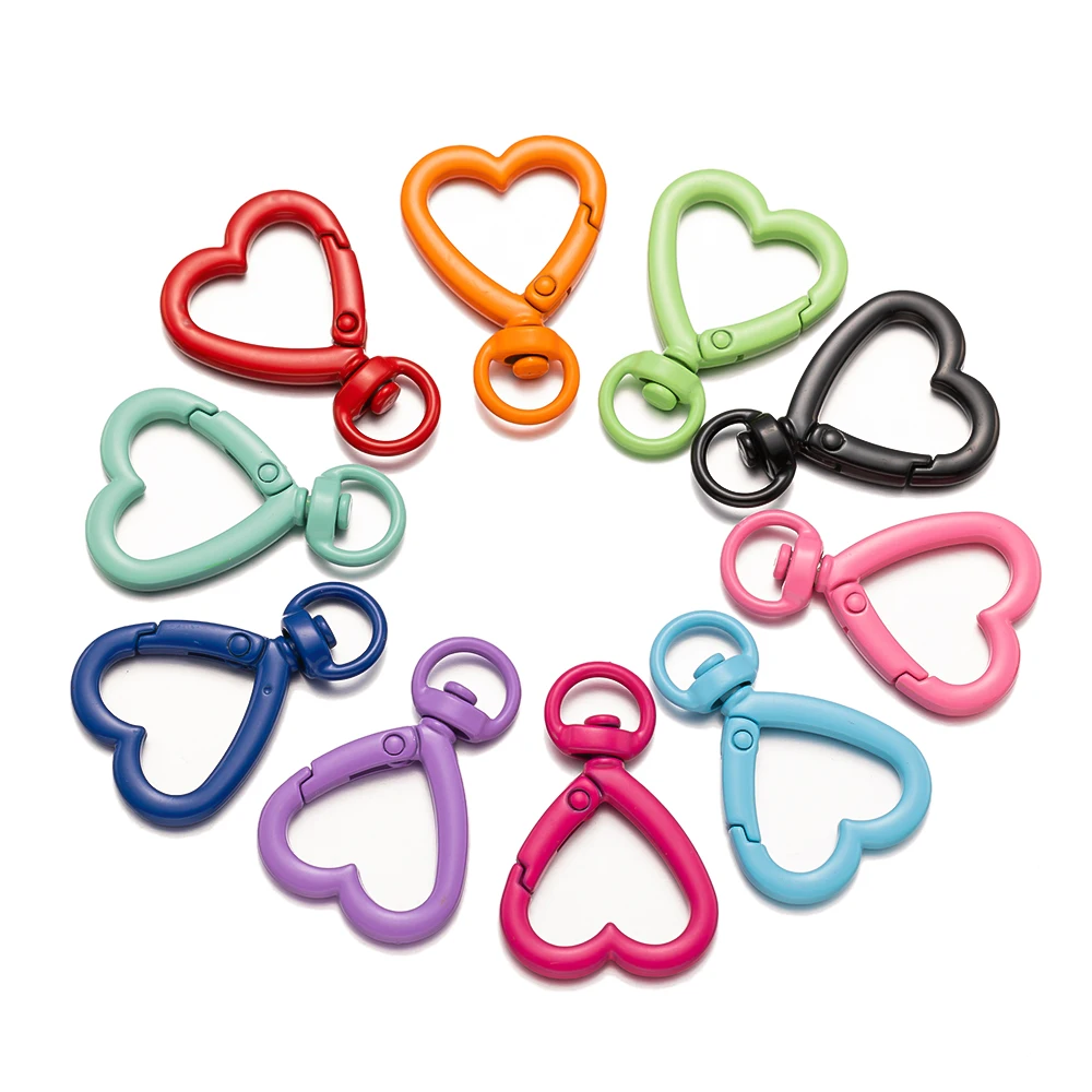 5pcs Colorful Heart Shape Metal Spring Clasp Hooks Carabiner Key Rings ...