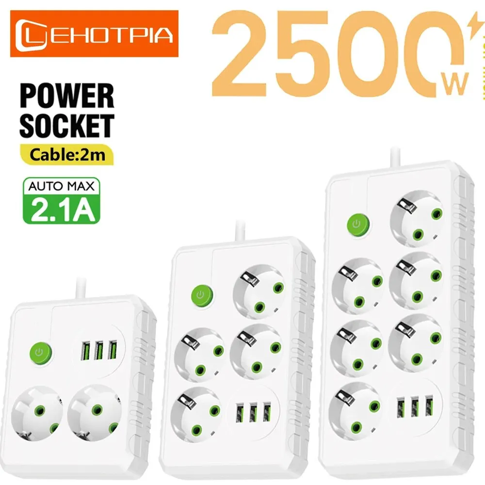 EU-Plug-AC-Outlets-Multitap-Power-Strip-Electrical-Socket-2m-Extension ...