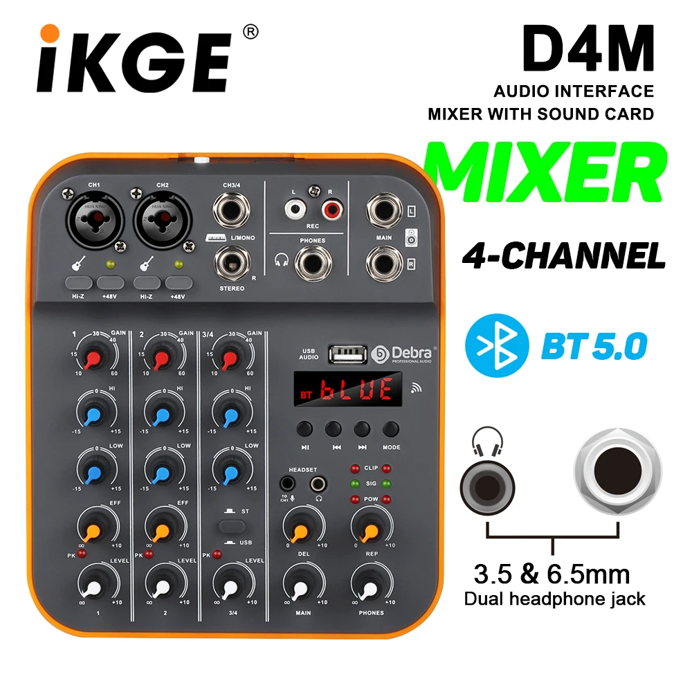 Debra-D4M-4-Channel-Audio-Mixer-DJ-Console-Mixer-with-Bluetooth-5-0-48V ...