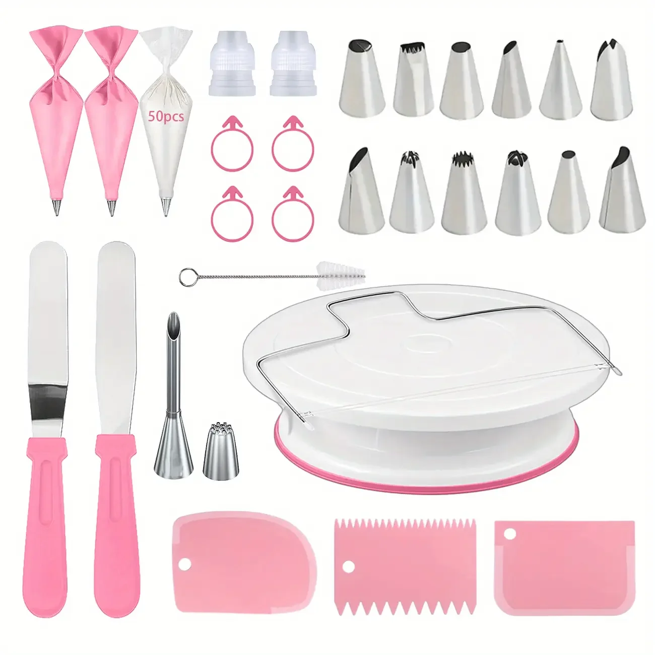 80PCS Cake Decorating Set-Non-Slip Turntable with 14 Piping Tips ...